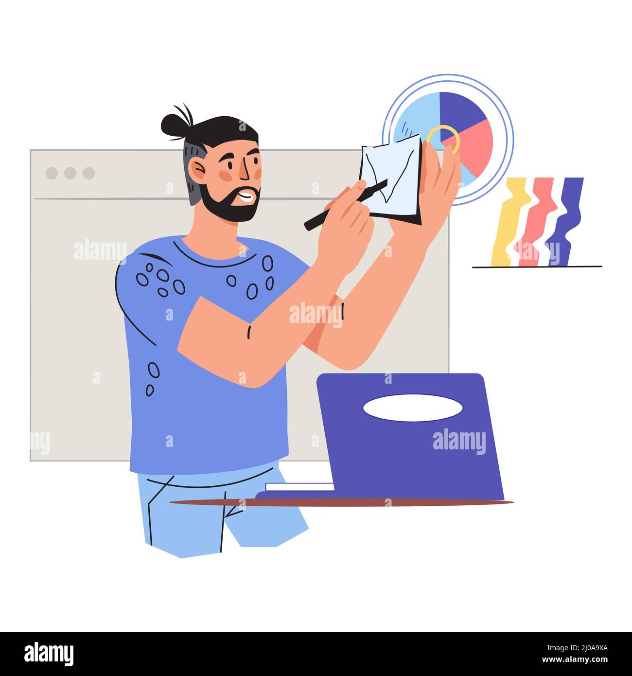 Business person working with business data and charts. Online work ...