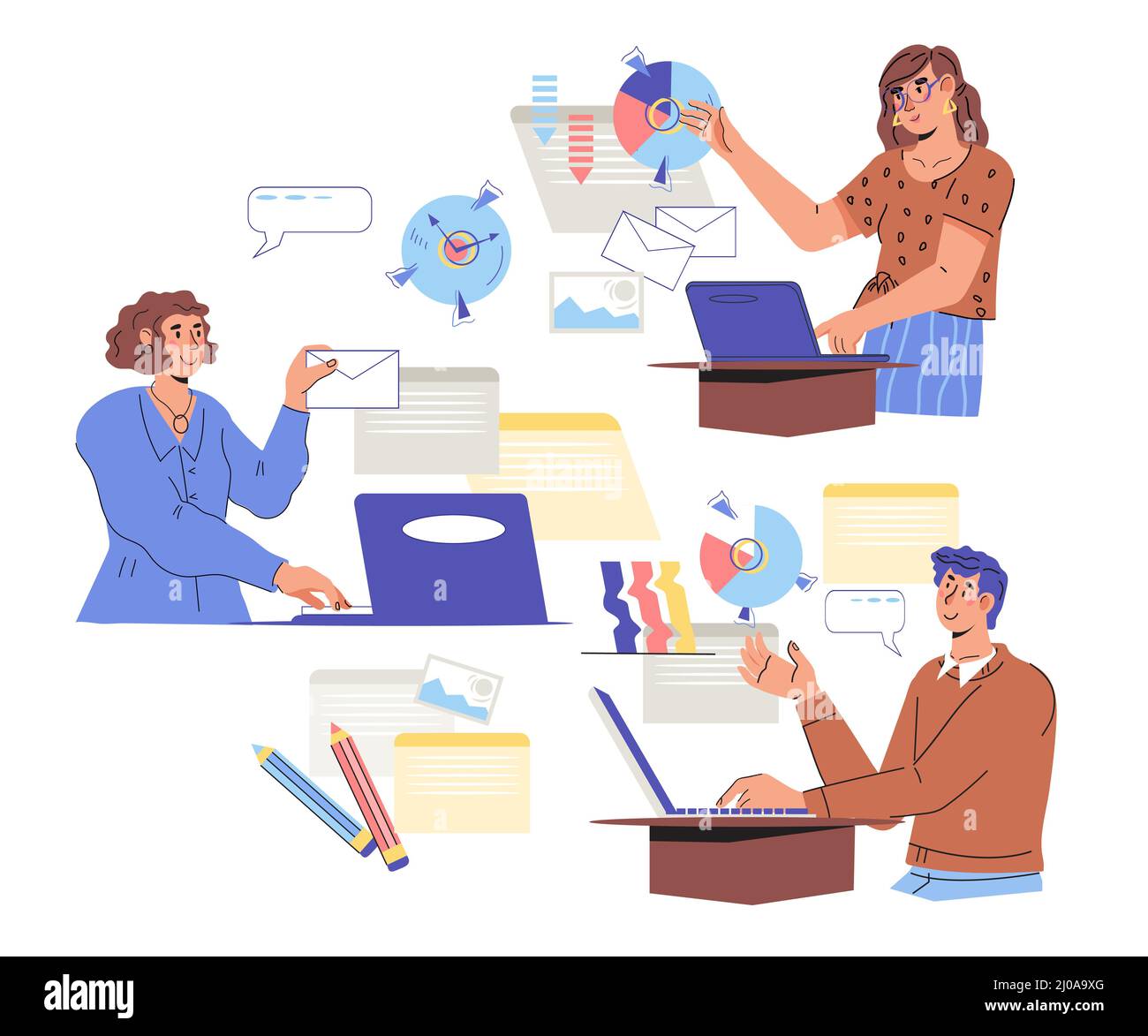 Business people working situations set, office workers working in ...