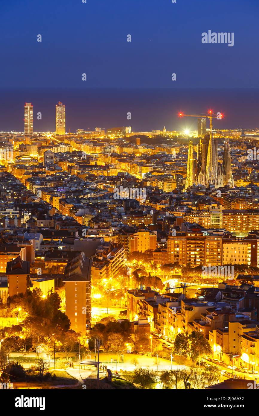 Barcelona skyline city town overview with Sagrada Familia church ...