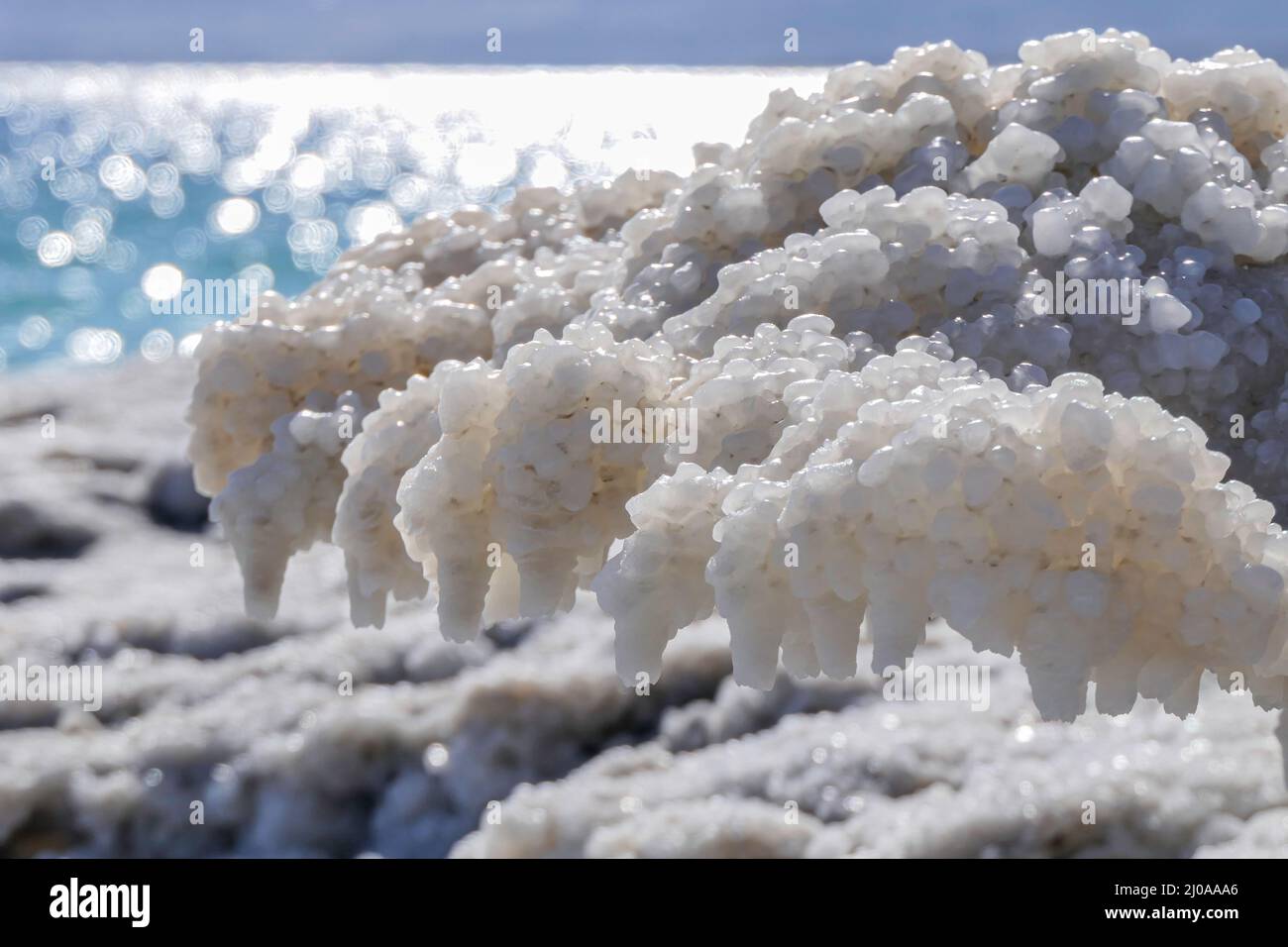 Salt crystals stalactites of the Dead Sea close-up Stock Photo - Alamy