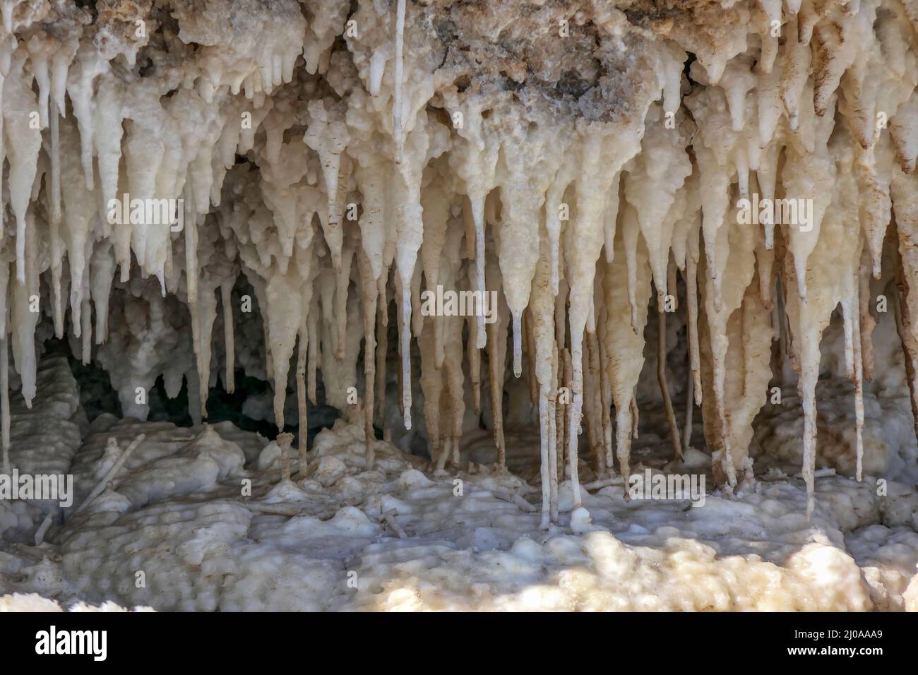 Salt crystals stalactites of the Dead Sea close-up Stock Photo - Alamy