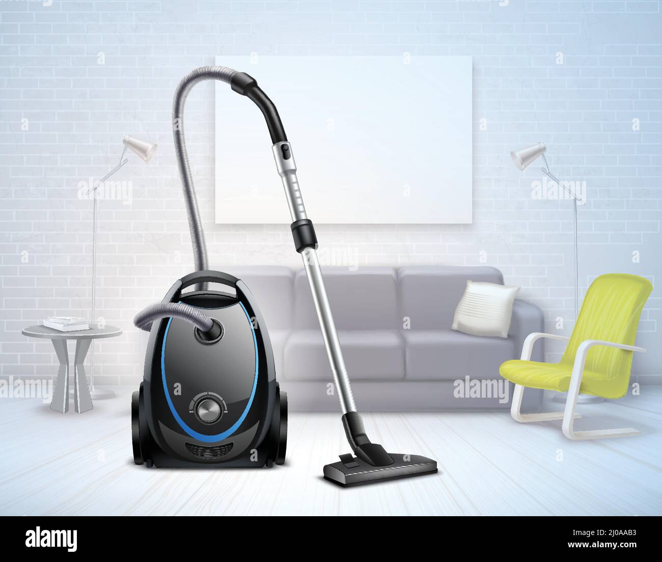 Realistic bright electrical vacuum cleaner with telescopic suction pipe ...