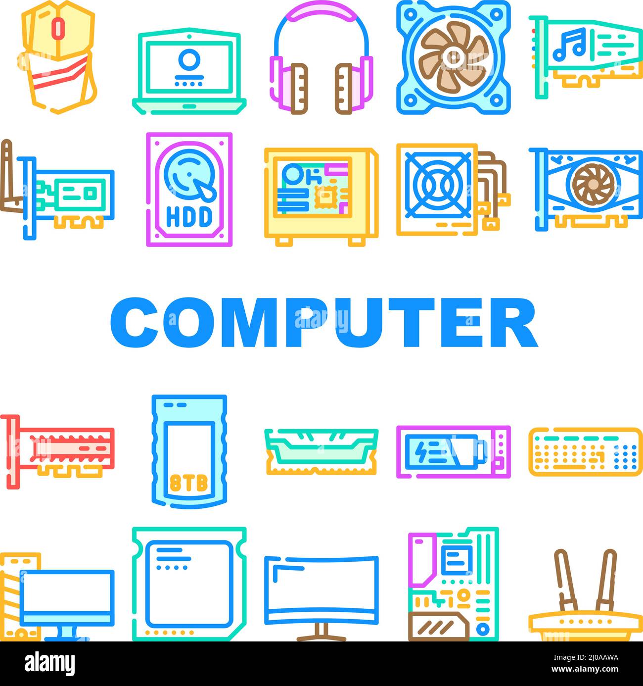 Computer Accessories And Parts Icons Set Vector Stock Vector Image ...