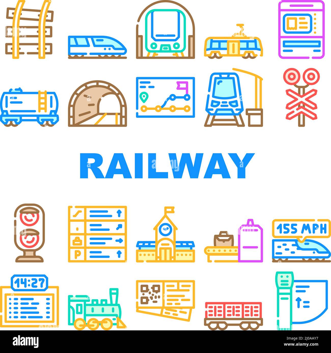 Railway Train Transportation Icons Set Vector Stock Vector Image & Art ...