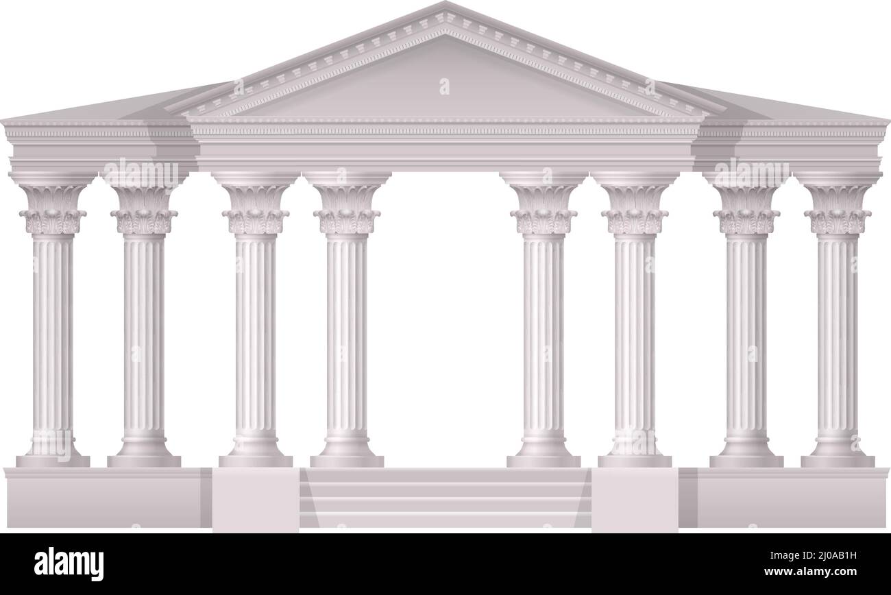 Realistic Antique White Columns Realistic Composition With 3d Style On