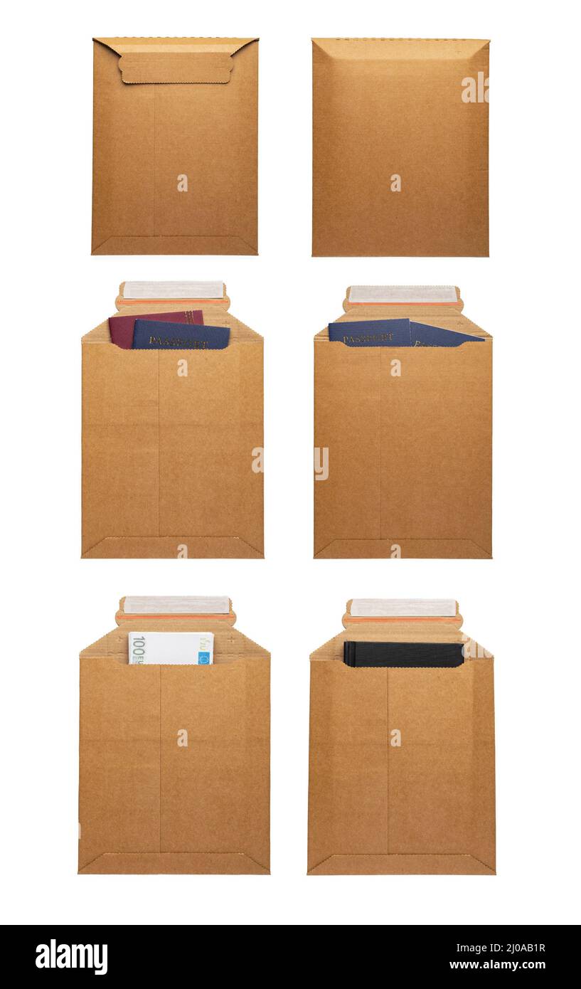 Brown envelope front and back isolated on white background. Letter top ...