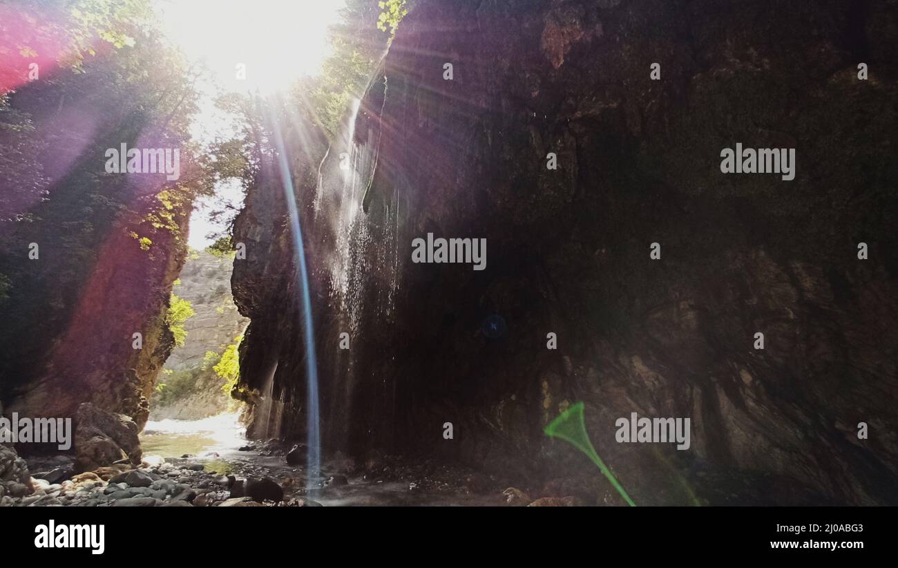 The Always raining canyon (Panta Vrehei) with waterfalls in Karpenissi ...