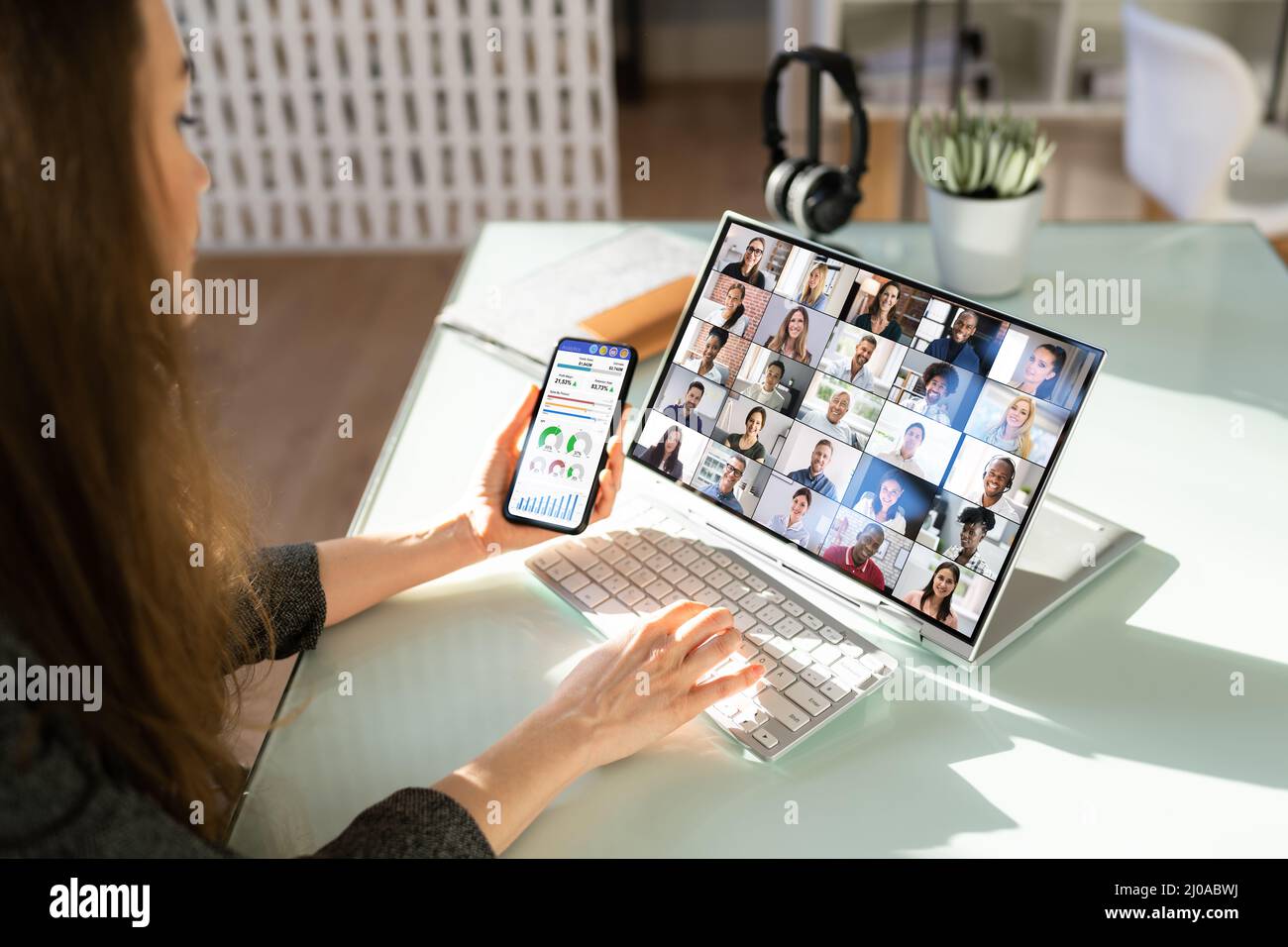 Remote Conference Webinar And KPI Dashboard Chart On Computer Stock ...