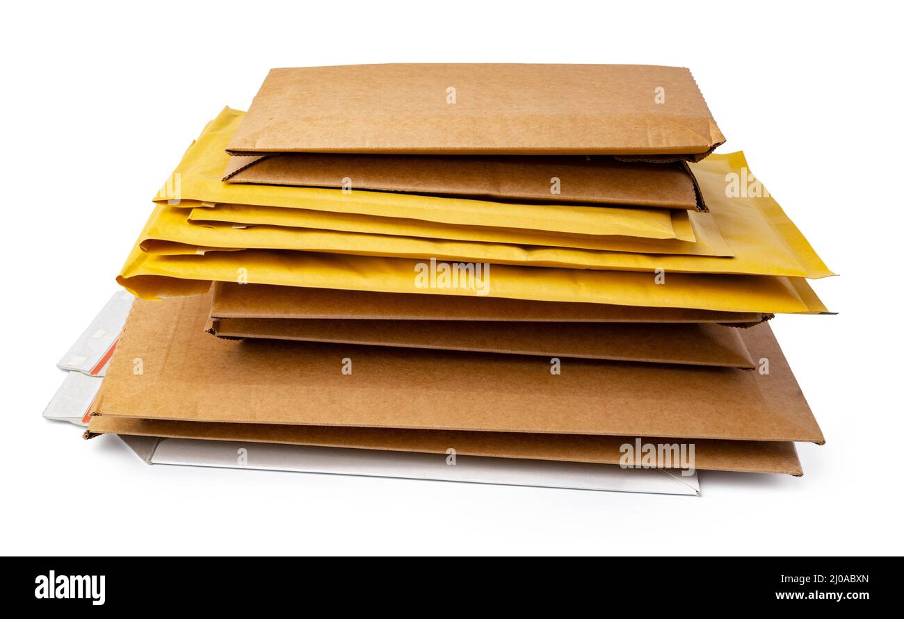 Stack of envelopes on white background Stock Photo - Alamy
