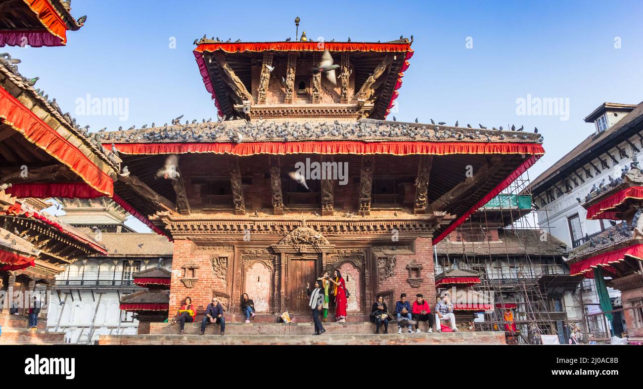 Panorama of a historic temple at Durbar square in Kathmandu, Nepal ...