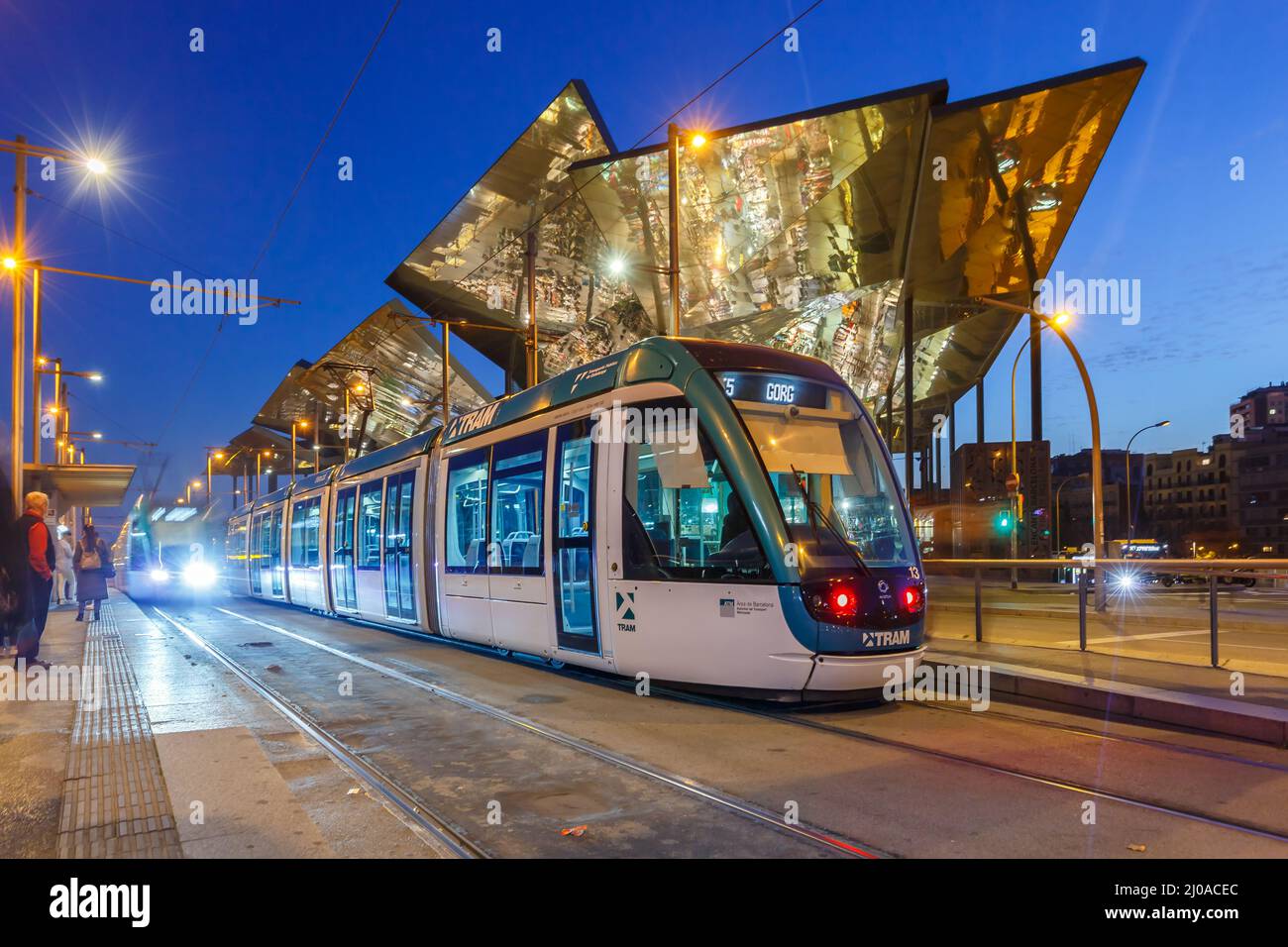 Barcelona, Spain - February 18, 2022: Modern Alstom Citadis light rail ...