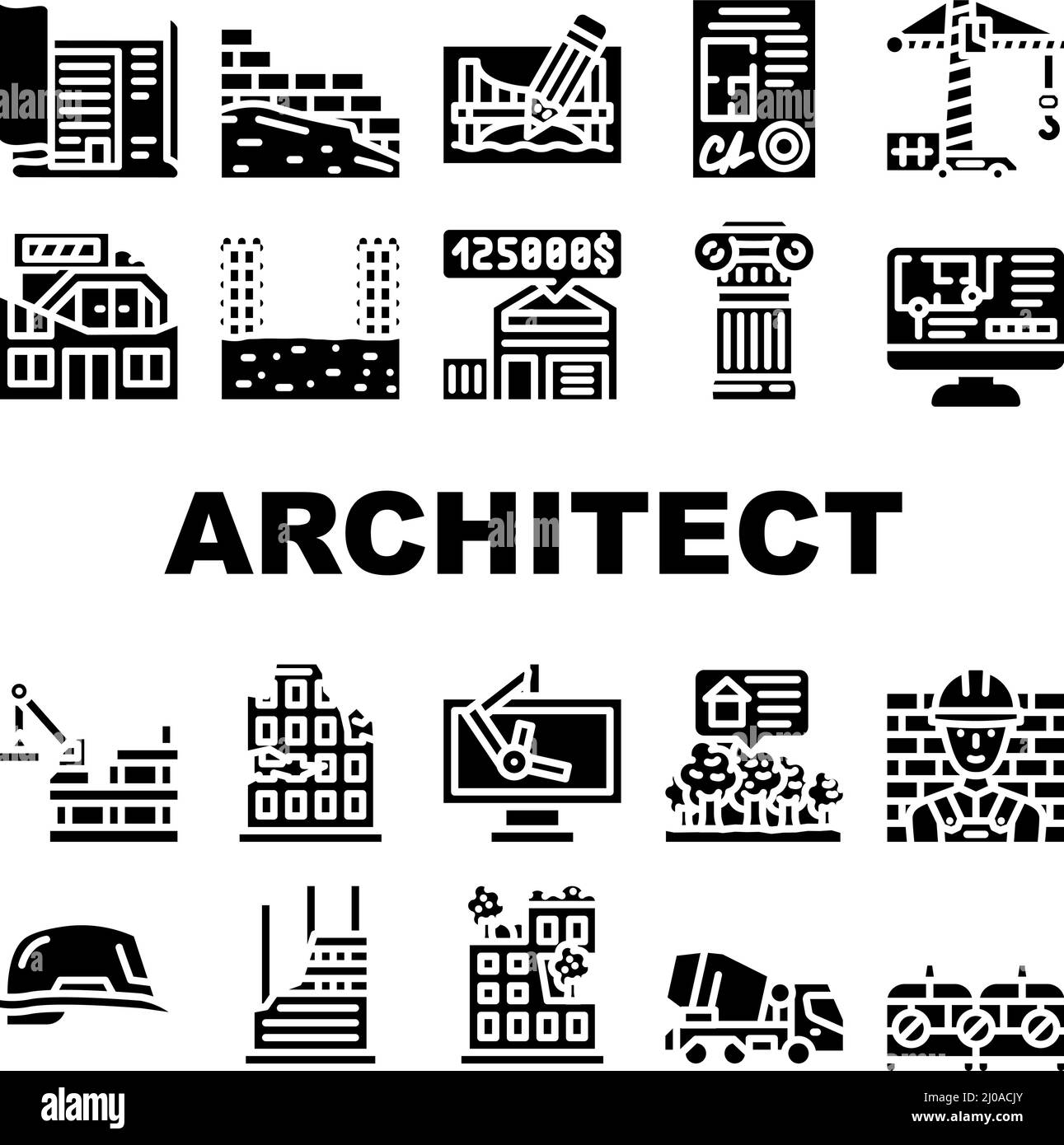 Architect Professional Occupation Icons Set Vector Stock Vector Image ...