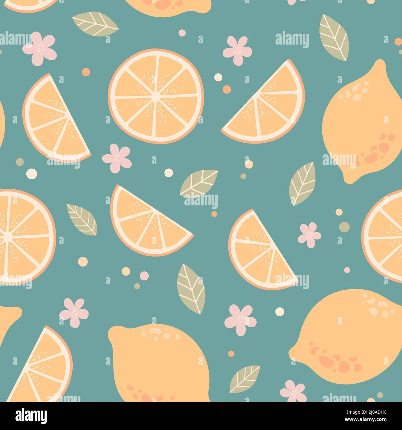 Lemon seamless pattern, flowers and leaves, vector Stock Vector Image ...