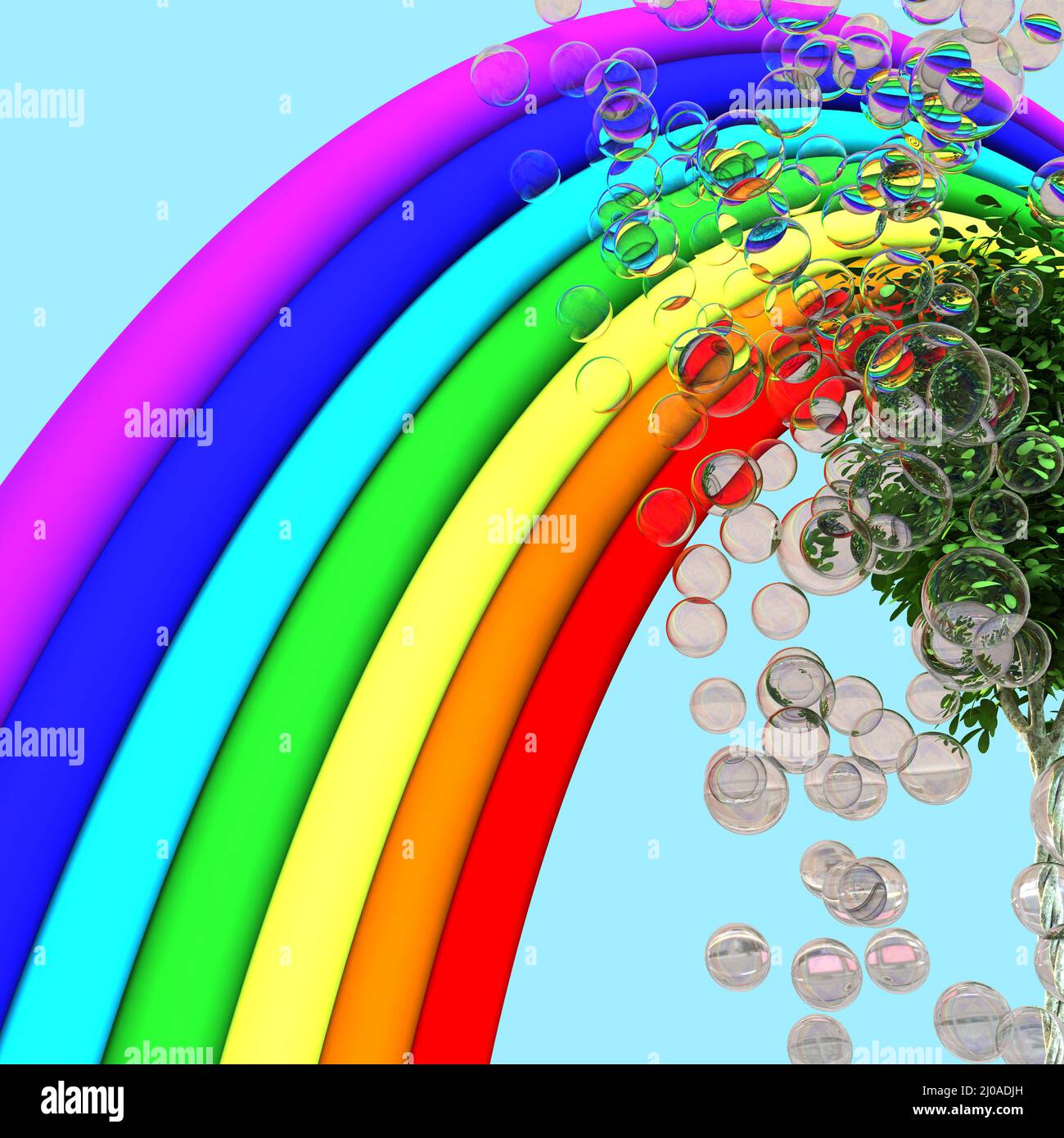 Rainbow, tree and soap bubbles Stock Photo - Alamy