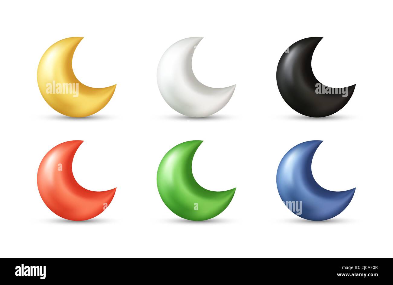 Crescent moon realistic 3d vector icon illustration with different ...