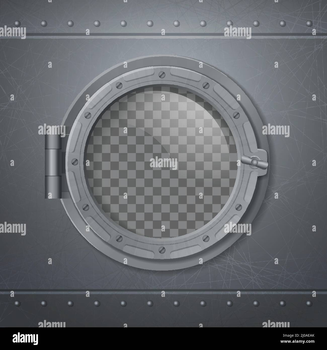 Gray metal porthole realistic and 3 d composition with abstract ...