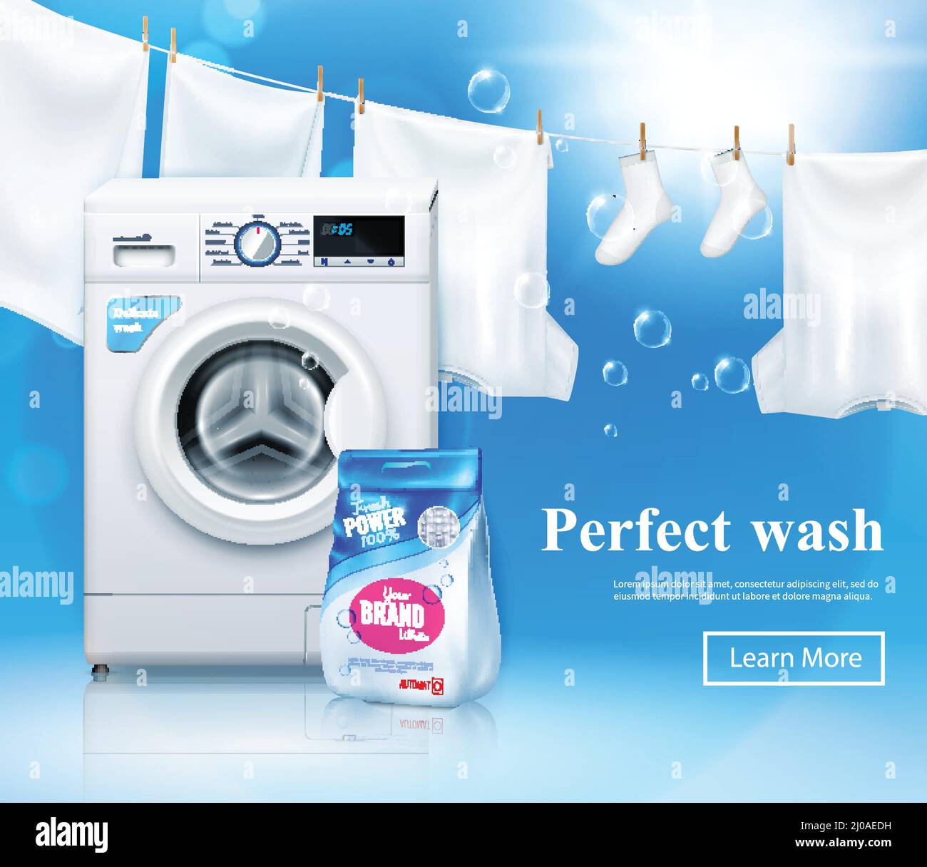 Washing machine advertising composition with realistic washing machine ...