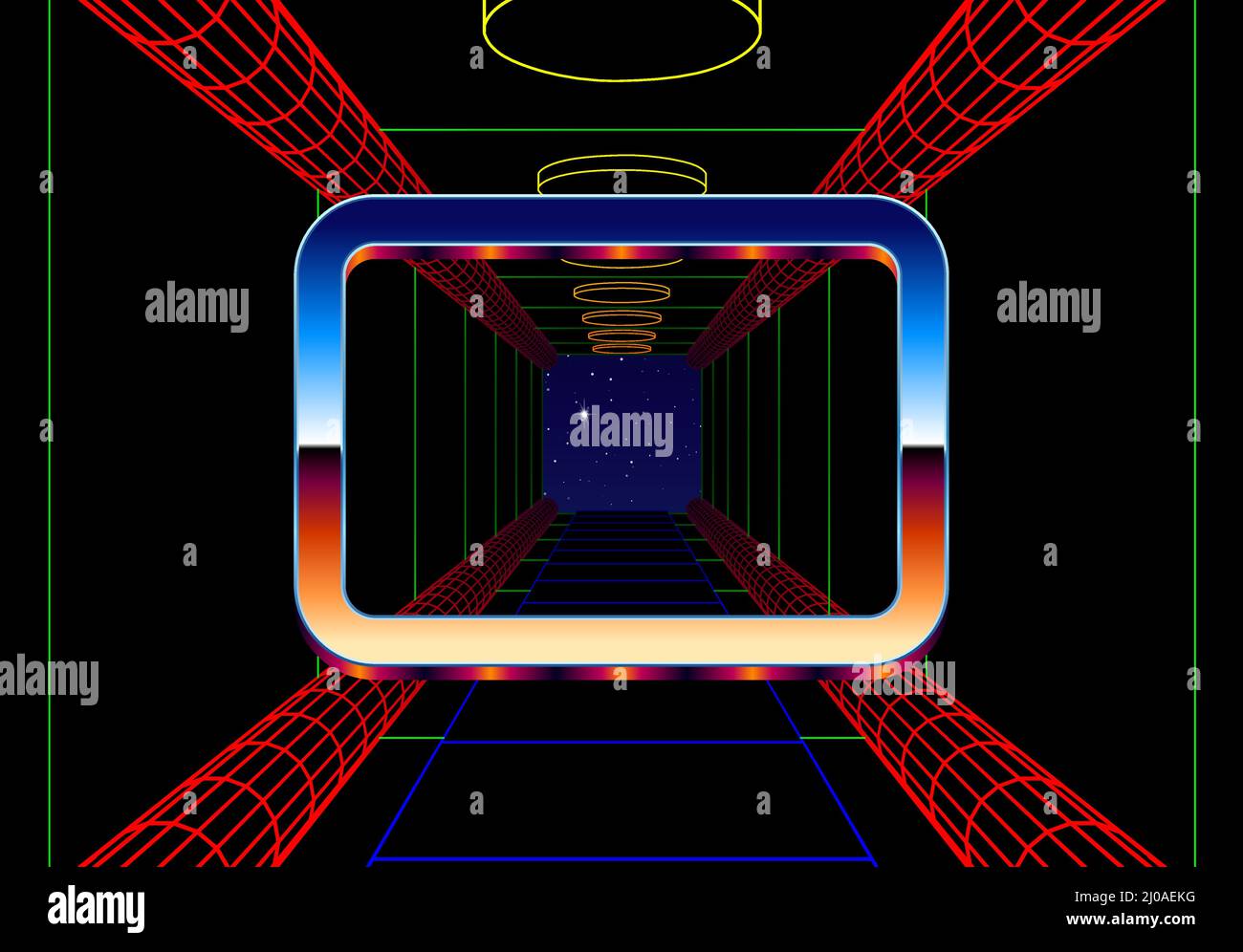 Synthwave frame with chrome rectangle and 80s styled synthwave arcade ...