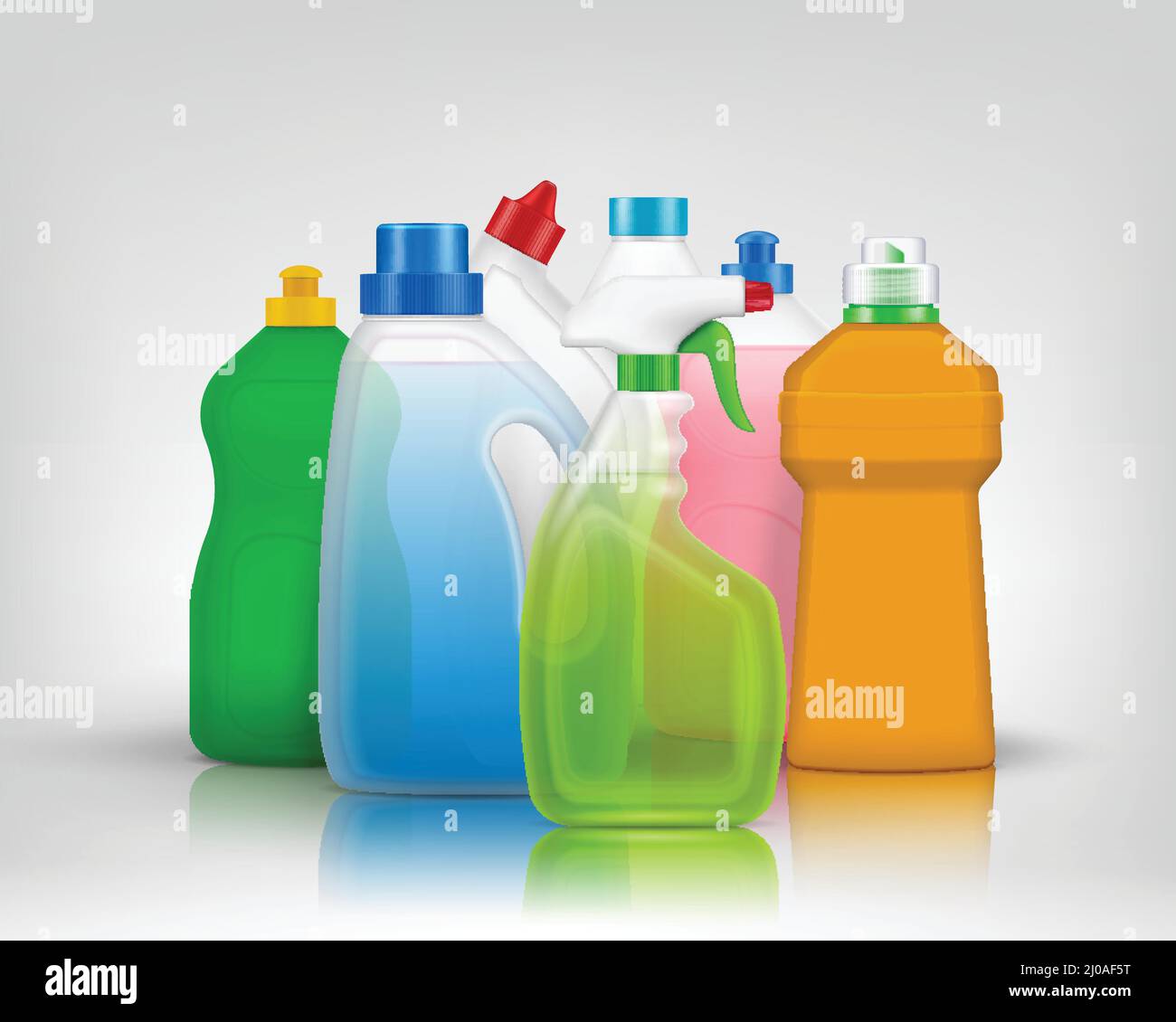 Detergent color bottles composition with realistic images of colourful ...