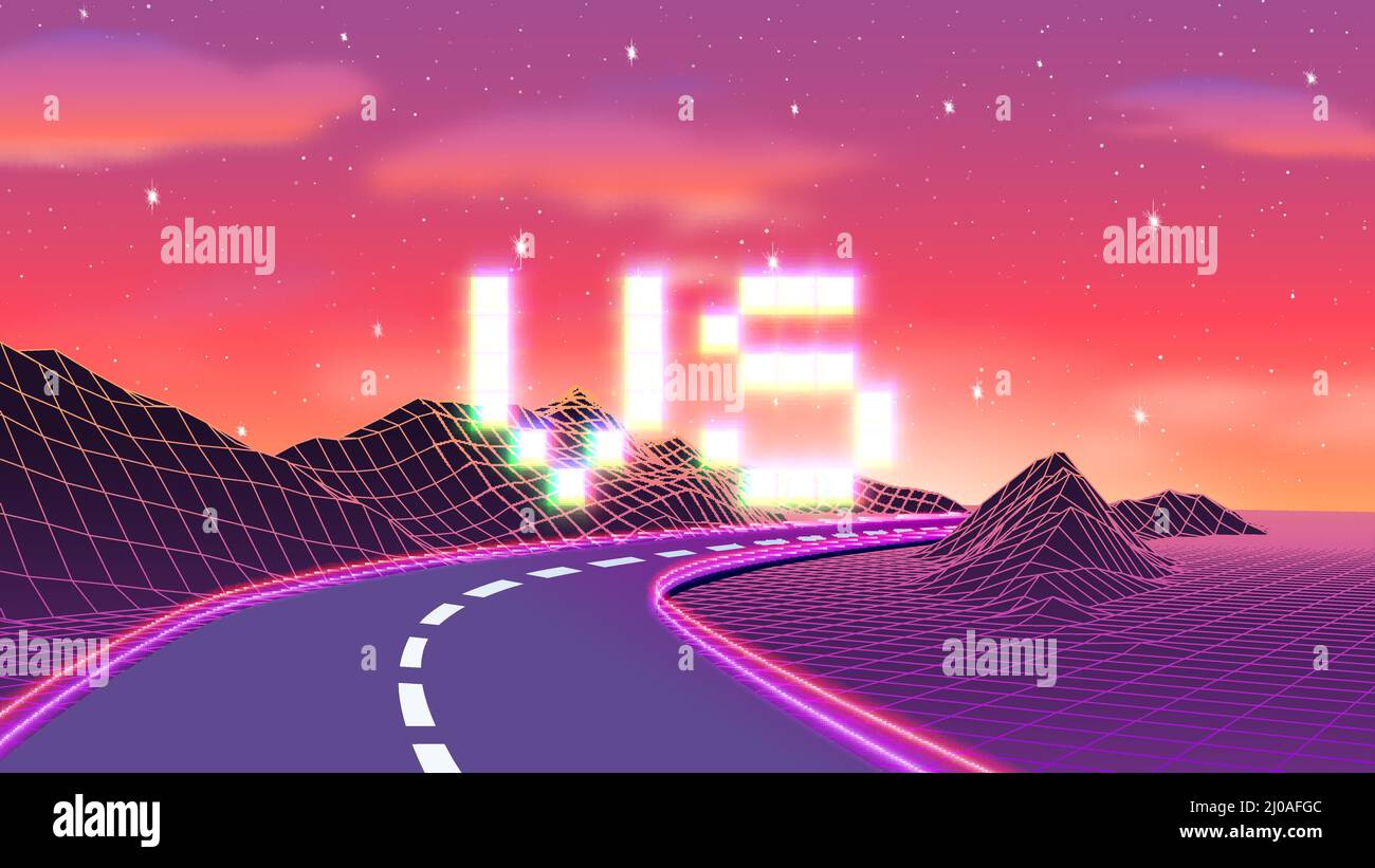Versus sign with arcade game style with pixel letters over synthwave ...
