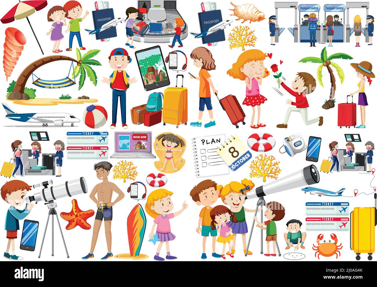 Set of cartoon character and object for travel illustration Stock ...