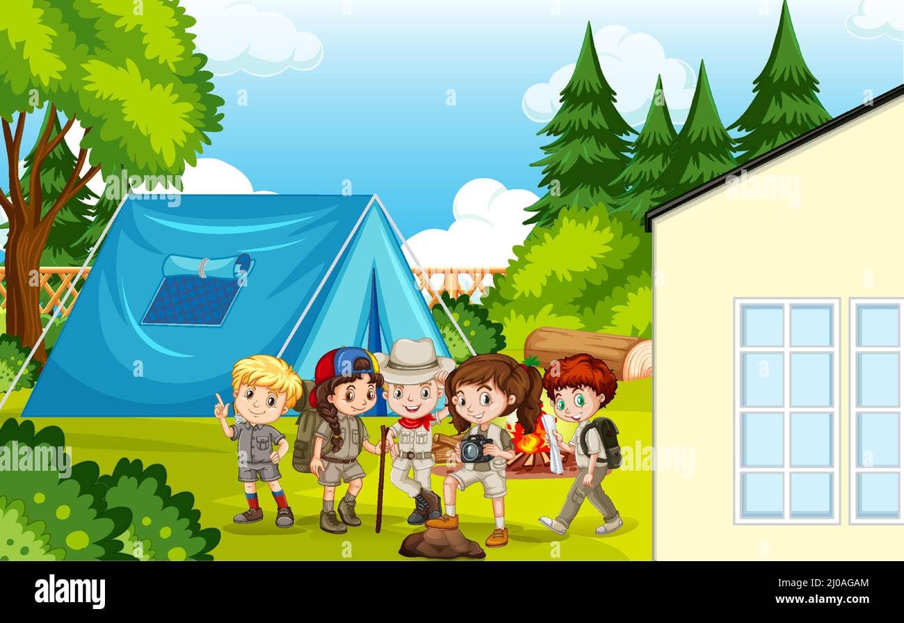 Outdoor park scene with children illustration Stock Vector Image & Art ...