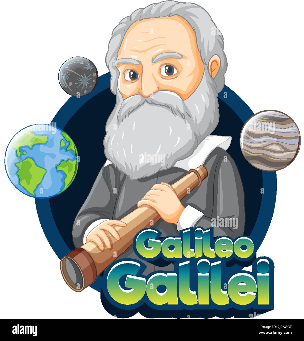 Portrait of Galileo Galilei in cartoon style illustration Stock Vector ...