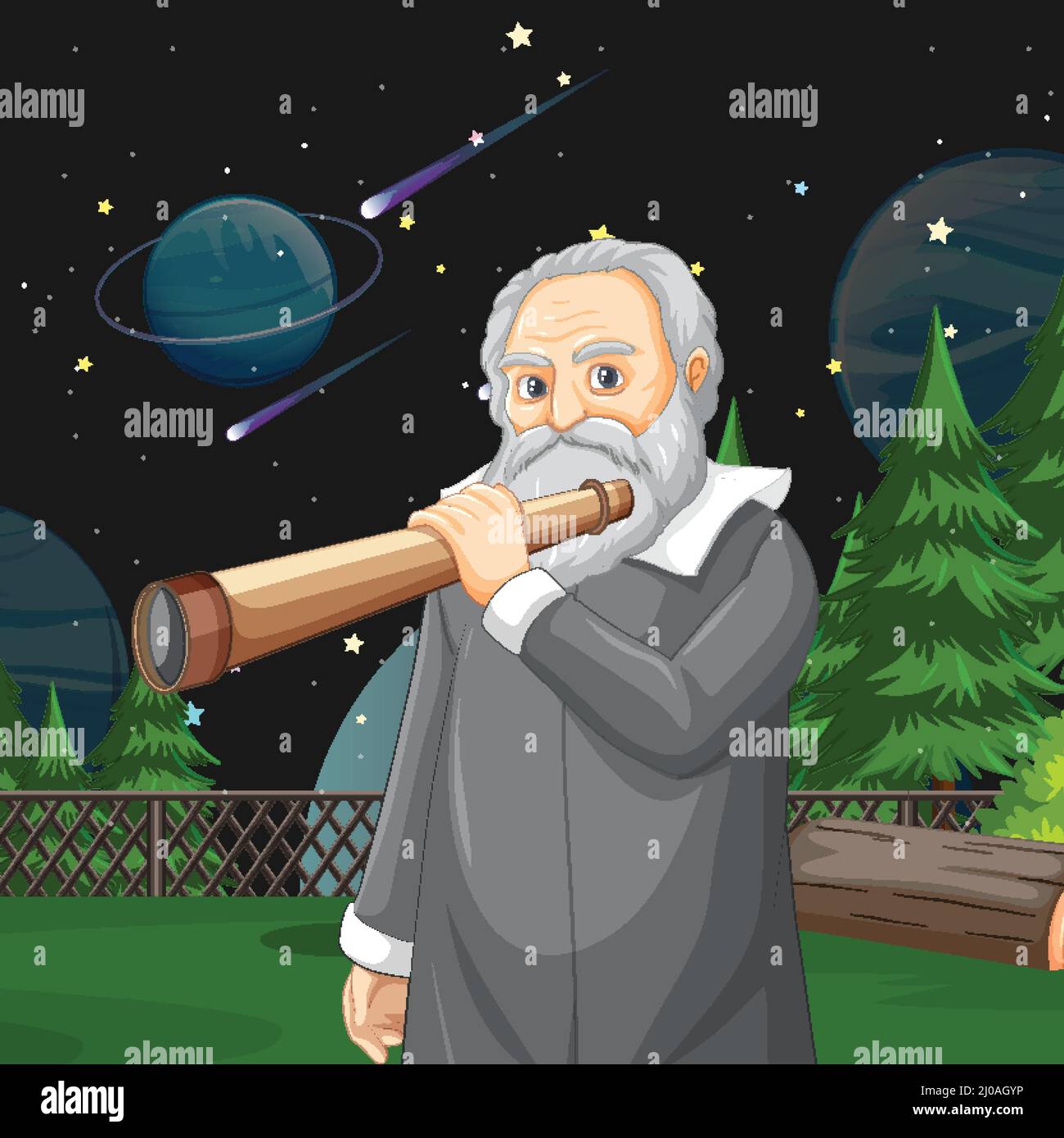 Portrait Of Galileo Galilei In Cartoon Style Illustration Stock Vector Image And Art Alamy
