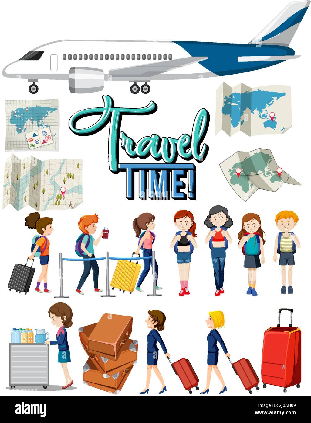 Set of traveling objects and travelers collection illustration Stock ...