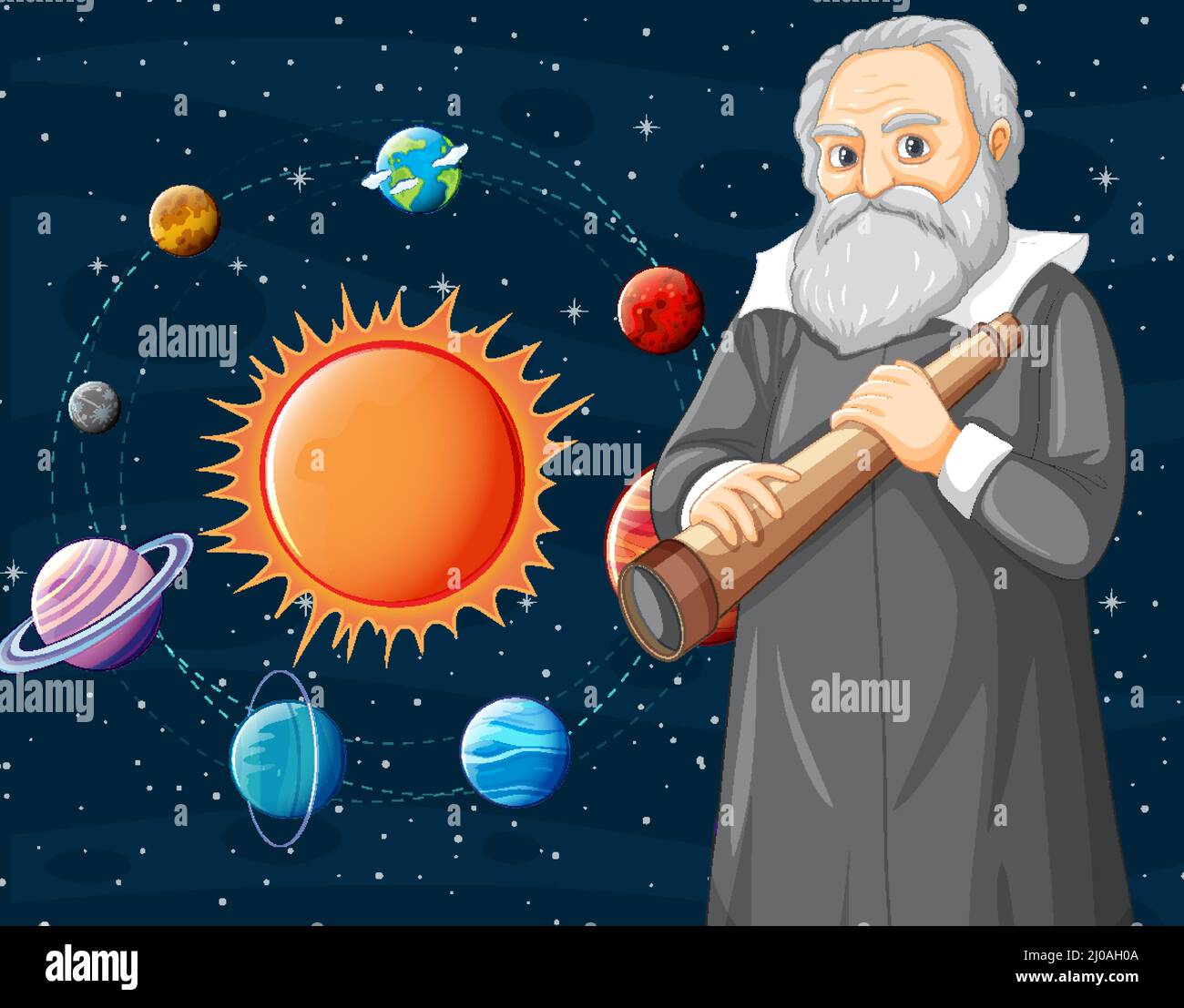 Portrait Of Galileo Galilei In Cartoon Style Illustration Stock Vector Image And Art Alamy
