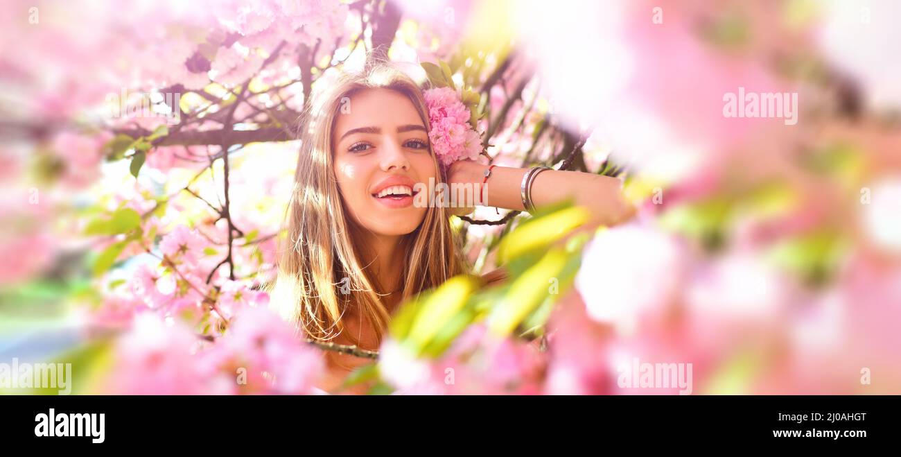 Beautiful Spring Young Woman Outdoors Enjoying Nature. Girl in Green ...