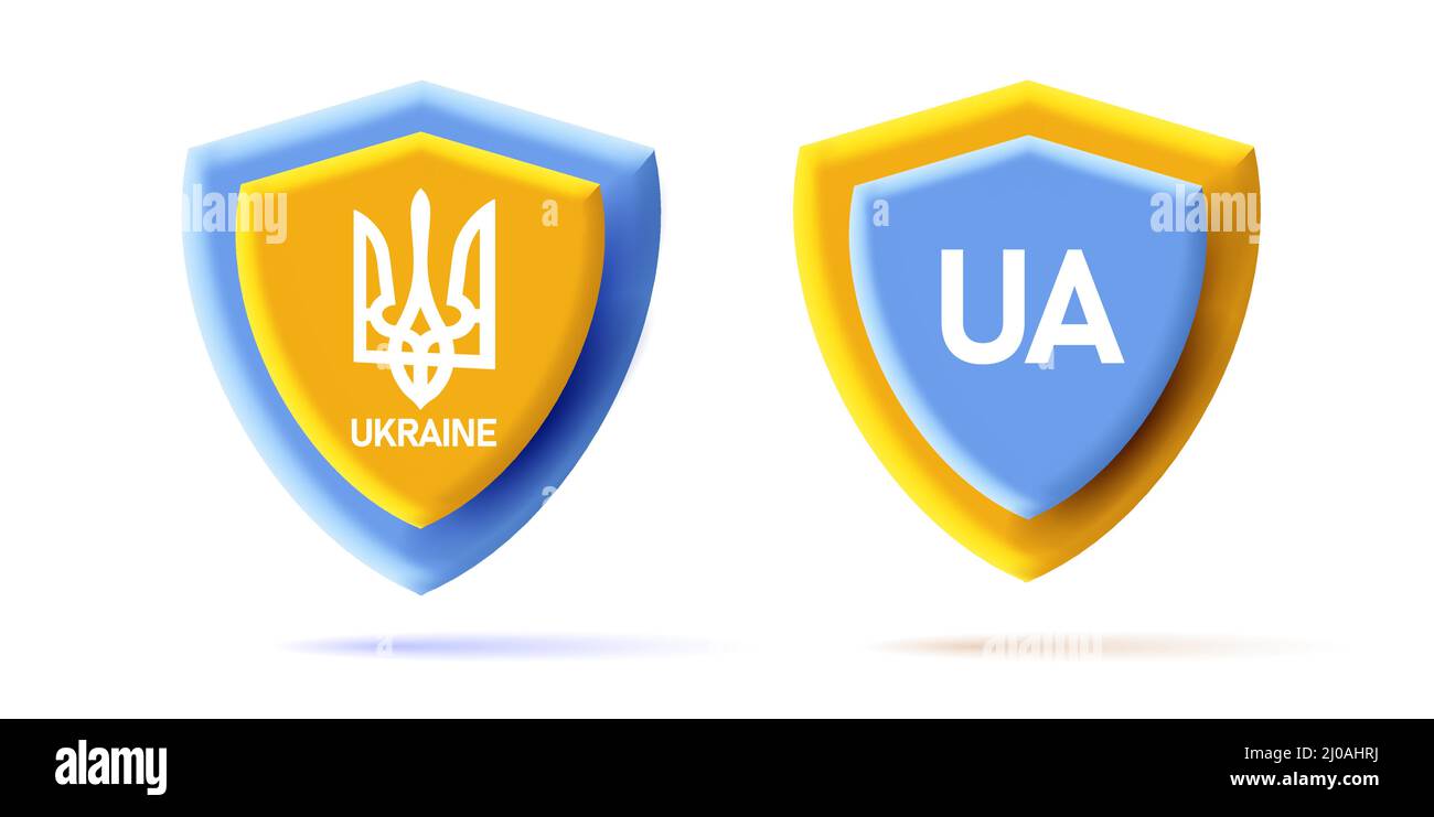 Shield icon for Arms of Ukraine, Shield and trident made of yellow and ...