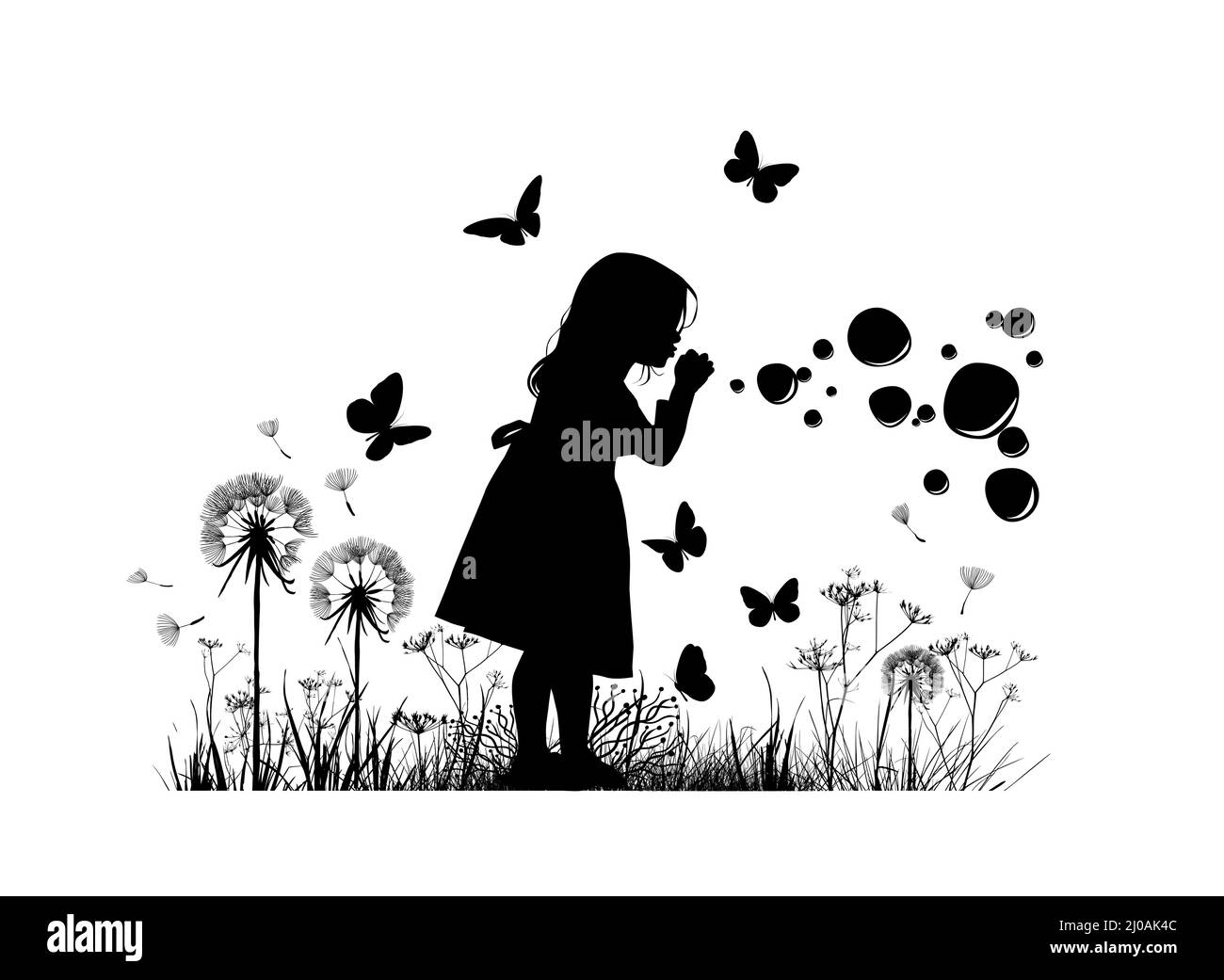 Blowing Bubbles Silhouette Girl Blowing Bubbles Free Vector