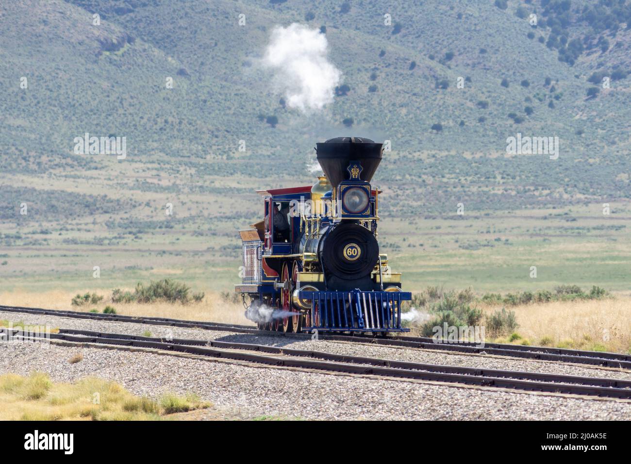Old train on the railroad in the Golden Spike National Historical Park ...