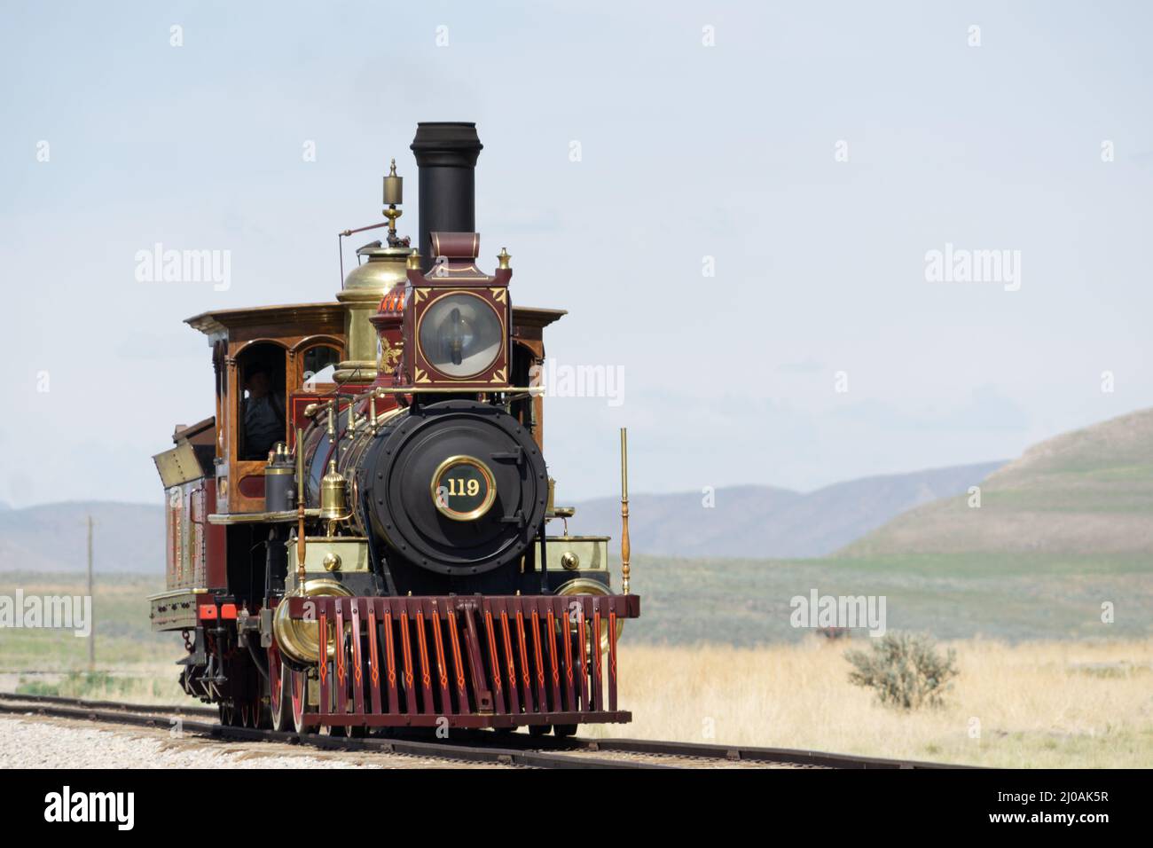 Old train on the railroad in the Golden Spike National Historical Park ...