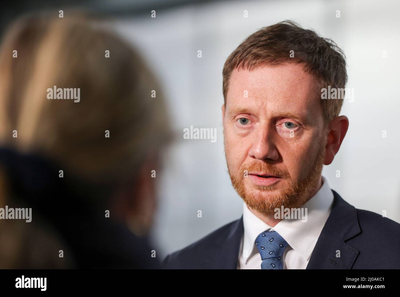 Leipzig, Germany. 16th Mar, 2022. Michael Kretschmer (CDU), Minister ...