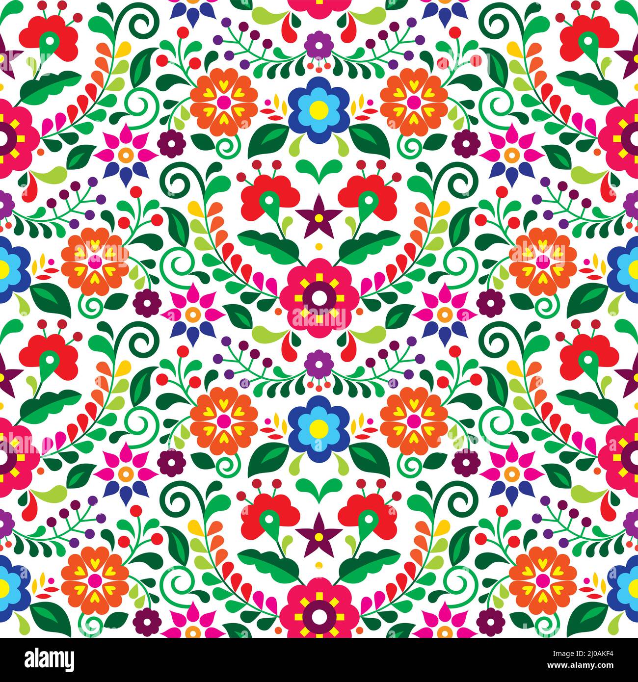Mexican folk art vector seamless pattern with flowers, textile or ...