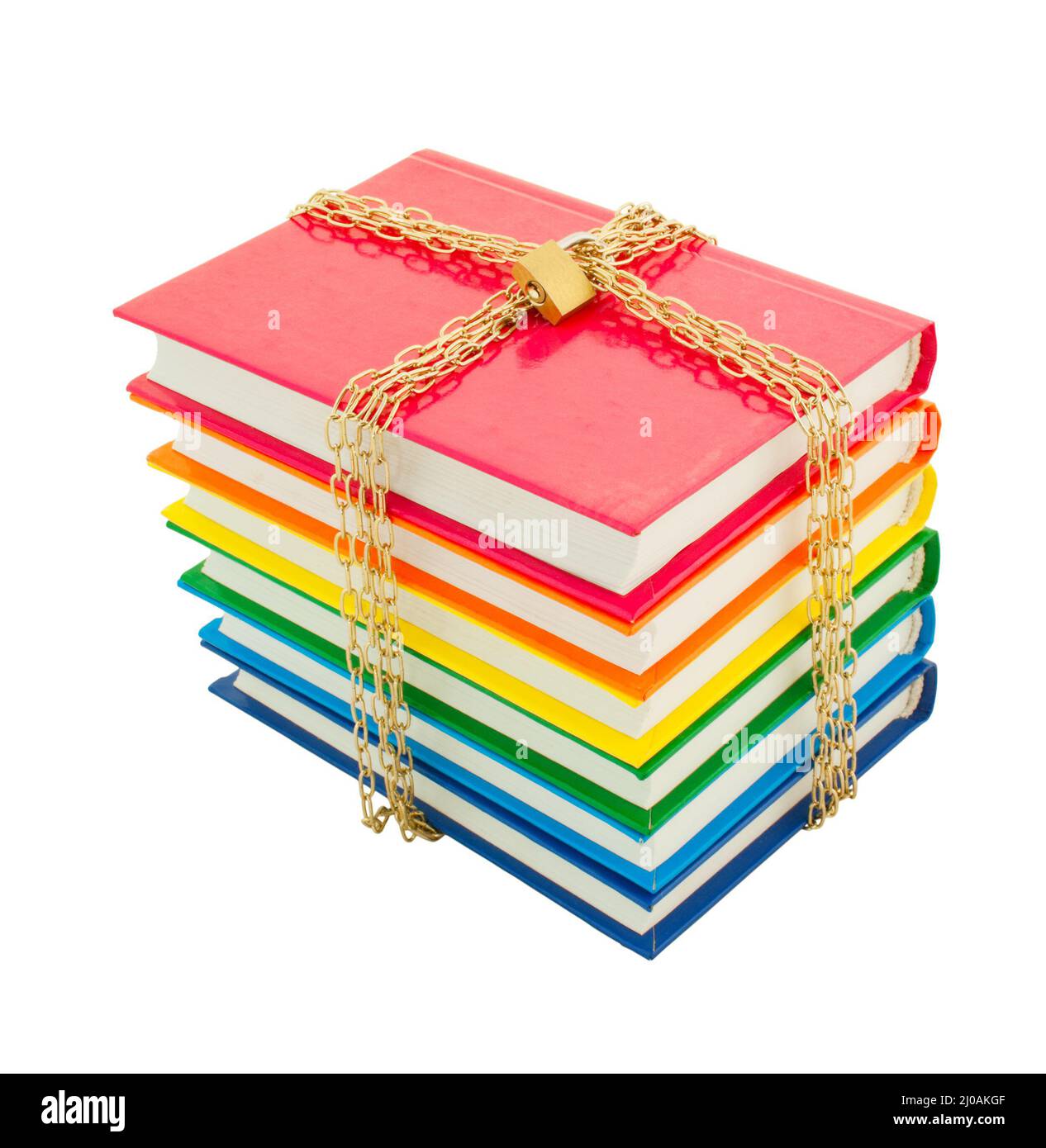 Colorful books tied up with chains Stock Photo - Alamy