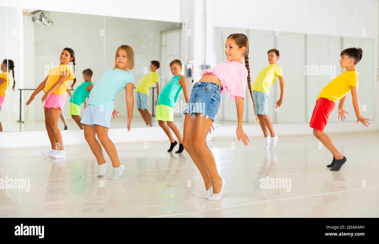 Kids having fun in a choreography studio during dance lesson Stock ...