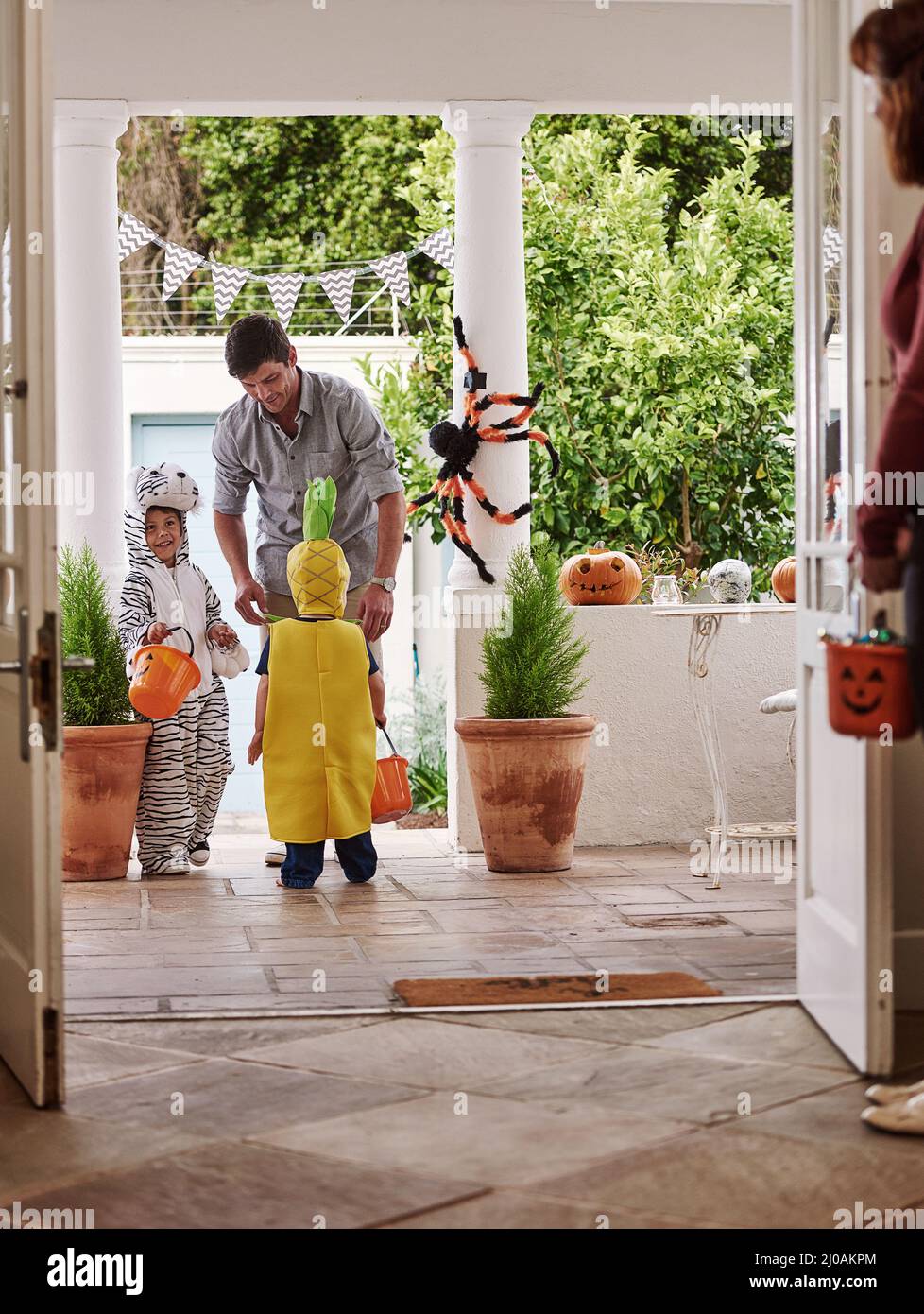 Theyre ready to go trick or treating. Full length shot of two adorable ...
