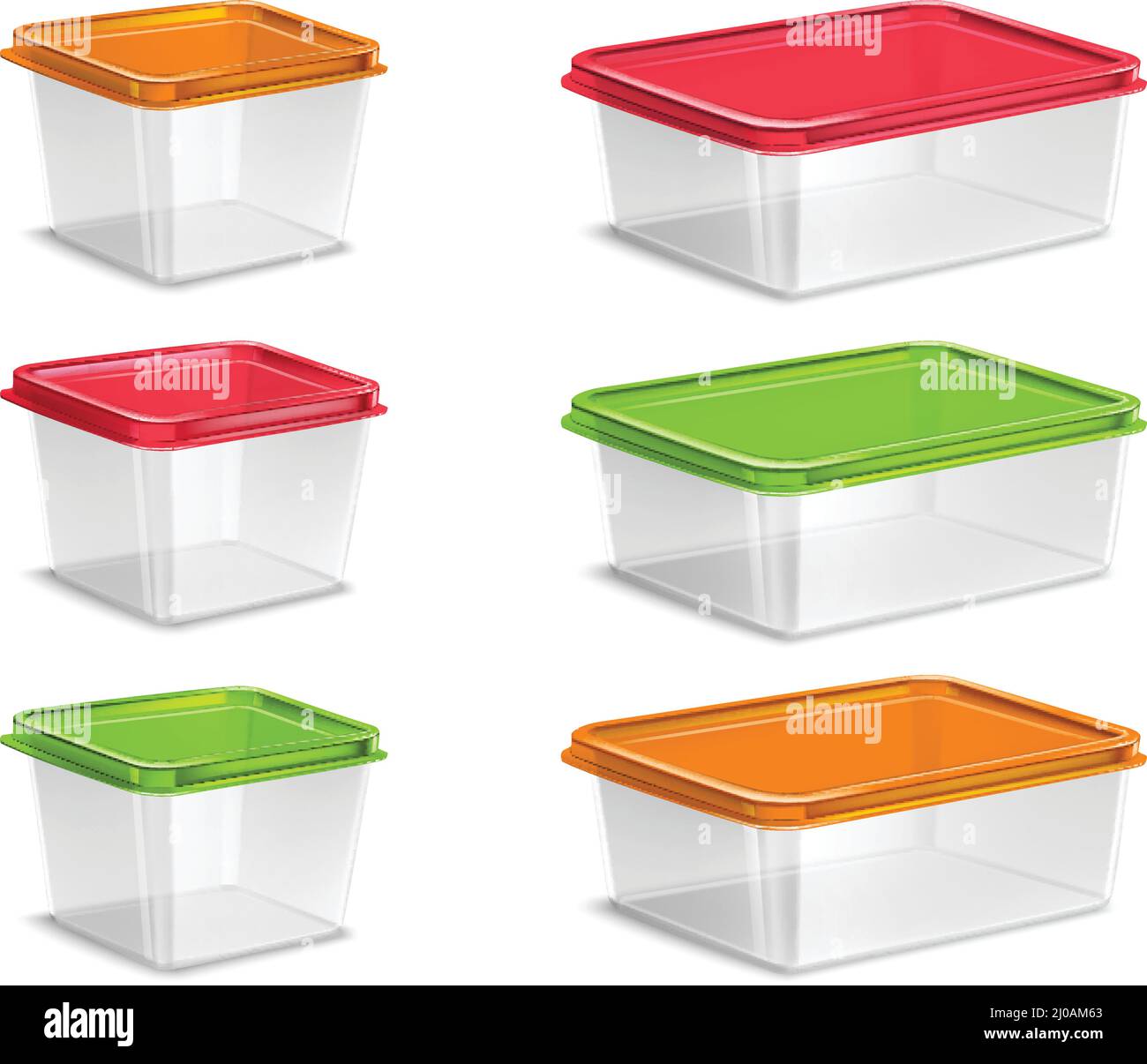Plastic colored food containers set realistic isolated vector ...