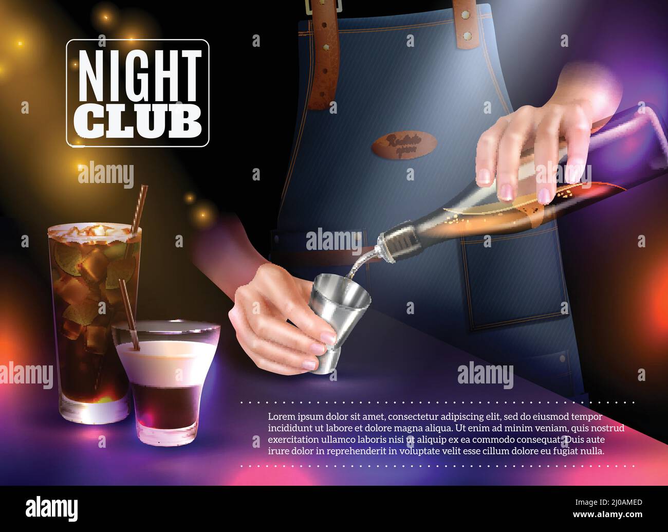 Male bartender making cocktails in night club realistic vector ...