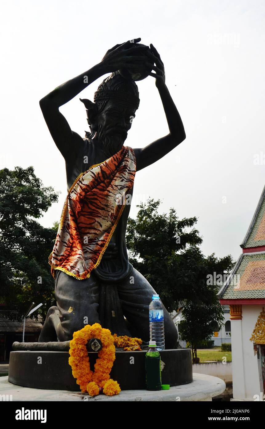 Ancient hermit monument or antique eremite statue for thai people and ...