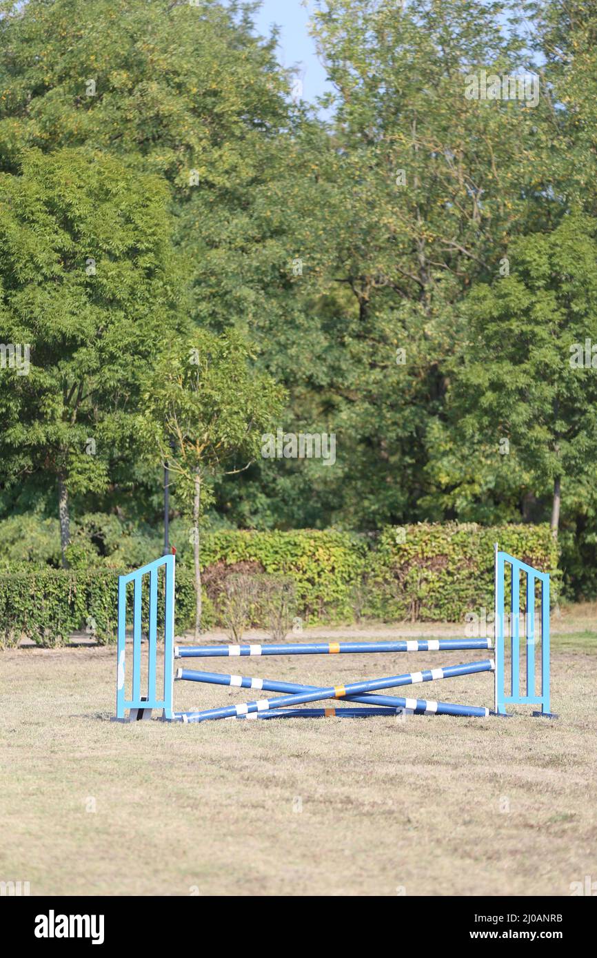 Show jumping poles obstacles, barriers, waiting for riders on show ...