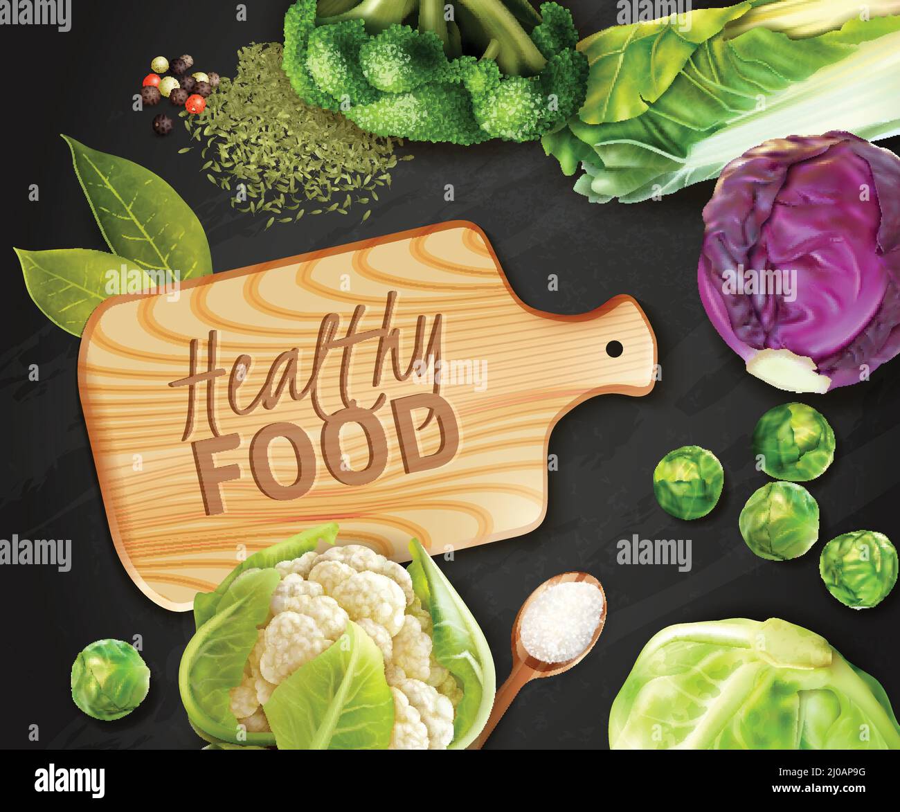 Realistic vegetables background with wooden cutting board and various ...