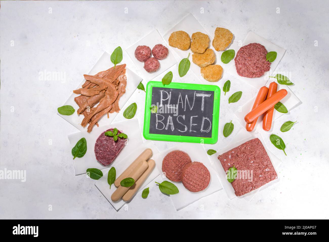 Green meat, various vegan plant based meat alternatives in different ...