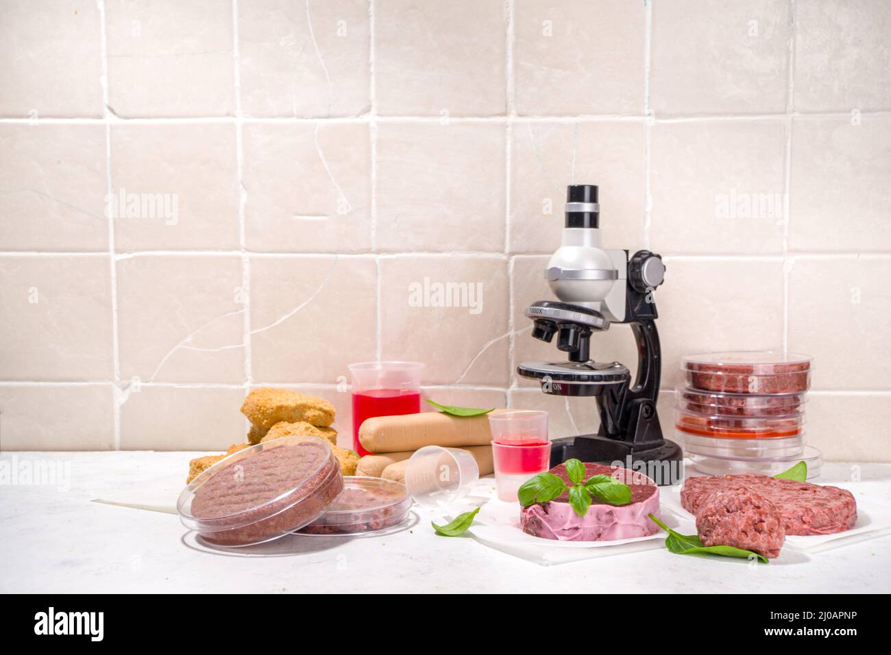 Lab grown meat alternatives concept, Various laboratory grown meat ...