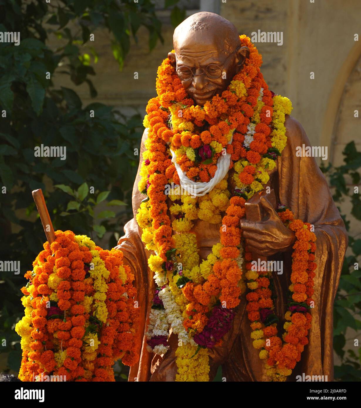 Indian People garland a statue of Mahatma Gandhi on the Gandhi Jayanti ...