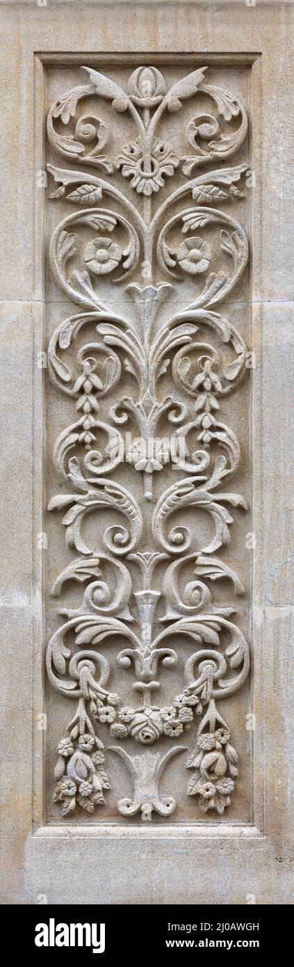 Art nouveau style carved panel on a building exterior. Ornate ...