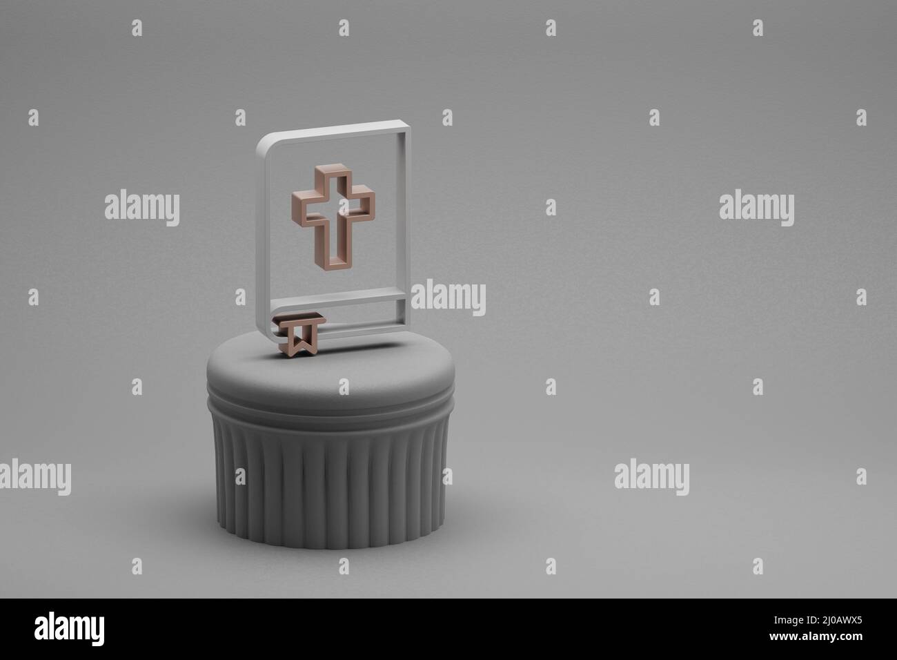 Wonderful Bible symbol icons on a column stand and beton background. 3d ...